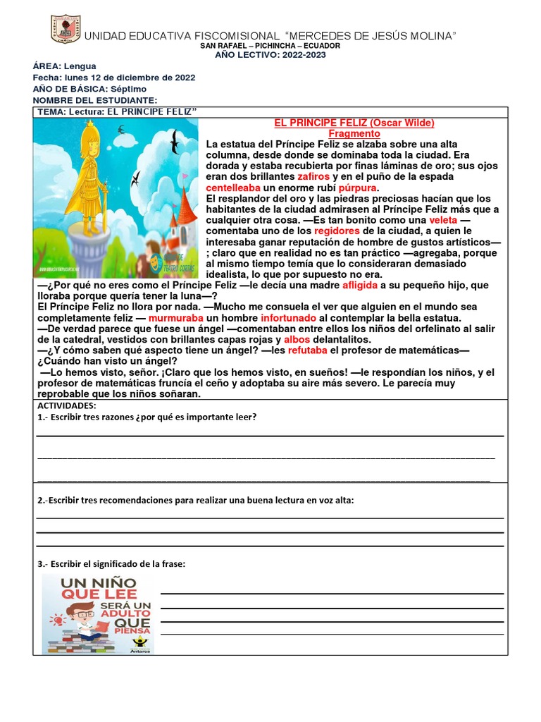 Lectura El Principe Feliz Inicio | PDF