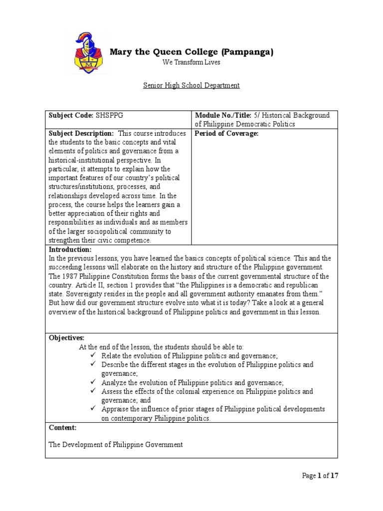 Module 5 - PPG | PDF | President Of The Philippines | World Politics