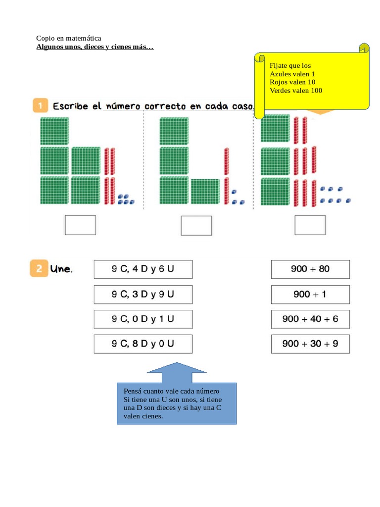 Actividad continuid. unos dieces y cienes | PDF
