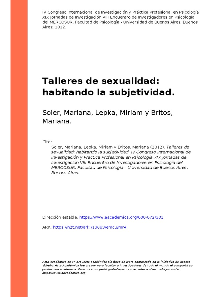 Soler, Mariana, Lepka, Miriam y Brit (... ) (2012) - Talleres de Sexualidad Habitando La ...