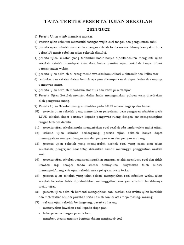 Tata Tertib Peserta Ujian Sekolah | PDF