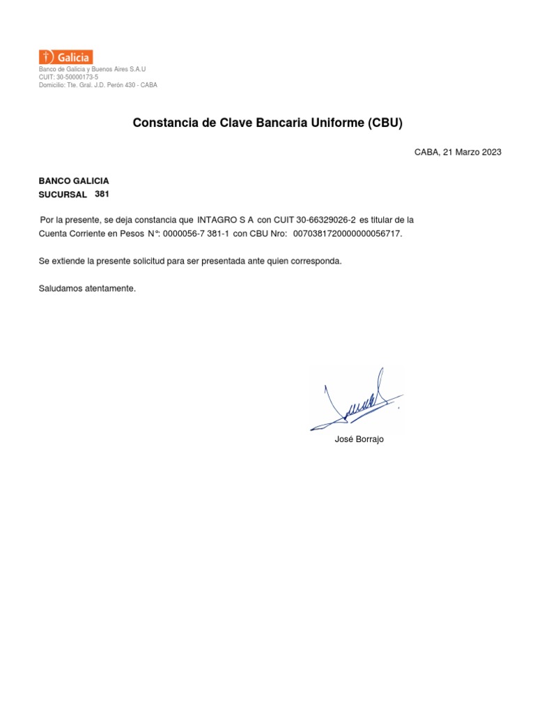 Constancia de CBU - 30-66329026-2 | PDF
