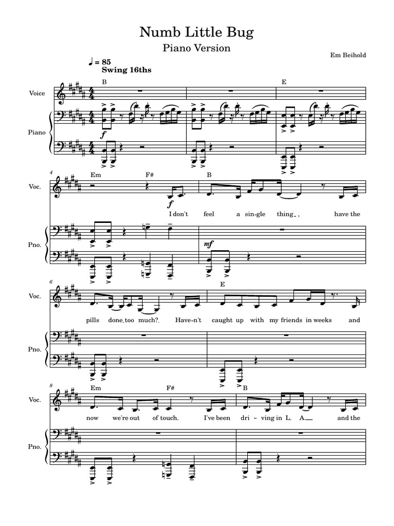 Numb Little Bug - em Beihold - Piano Version | PDF