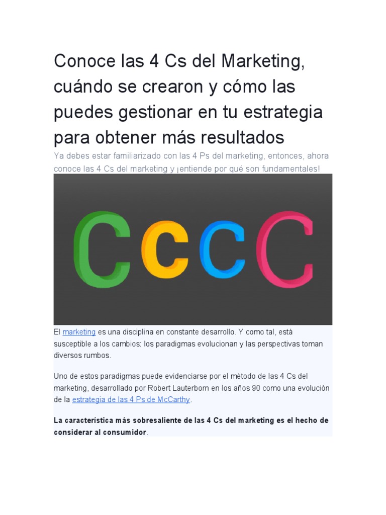 Las 4 Cs del Marketing: Guía Esencial | PDF | Marketing | Producto ...