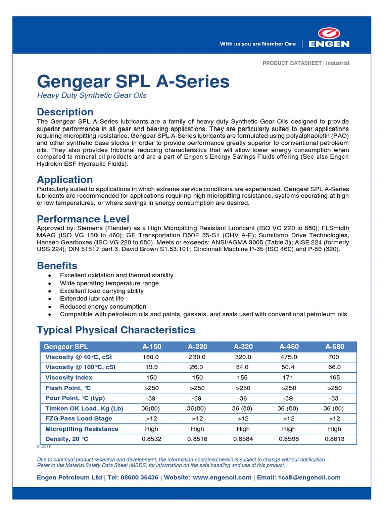 Gengear SPL A-Series | PDF | Lubricant | Materials