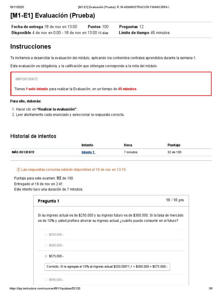 (M1-E1) Evaluación (Prueba) - R.19-Administración Financiera I CV | PDF | Tasas de interés ...