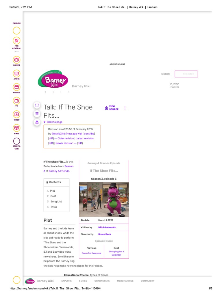 Talk - If The Shoe Fits... - Barney Wiki - Fandom | PDF