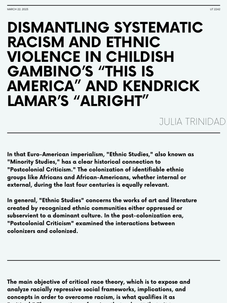 Dismantling Systematic Racism and Ethnic Violence in Childish Gambino'S ...