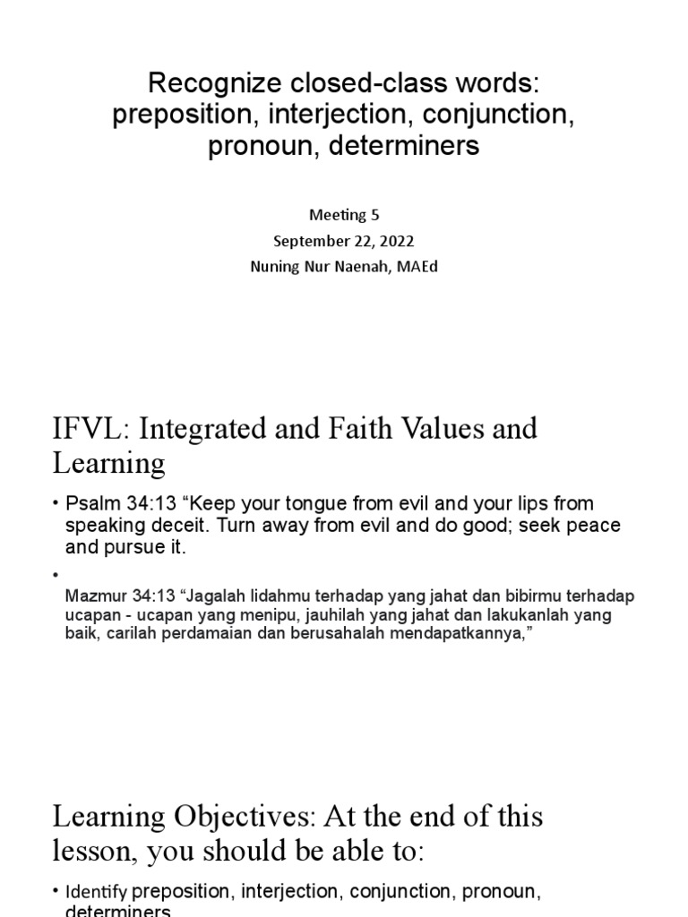 Cl-Prep, Interj, Determiner, Pronoun, Conjunc | PDF | Word | Preposition And Postposition