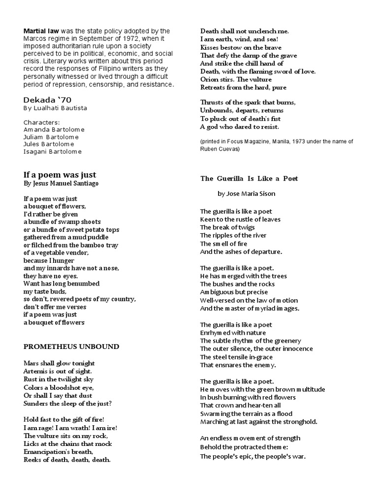 Martial Law Poems | PDF
