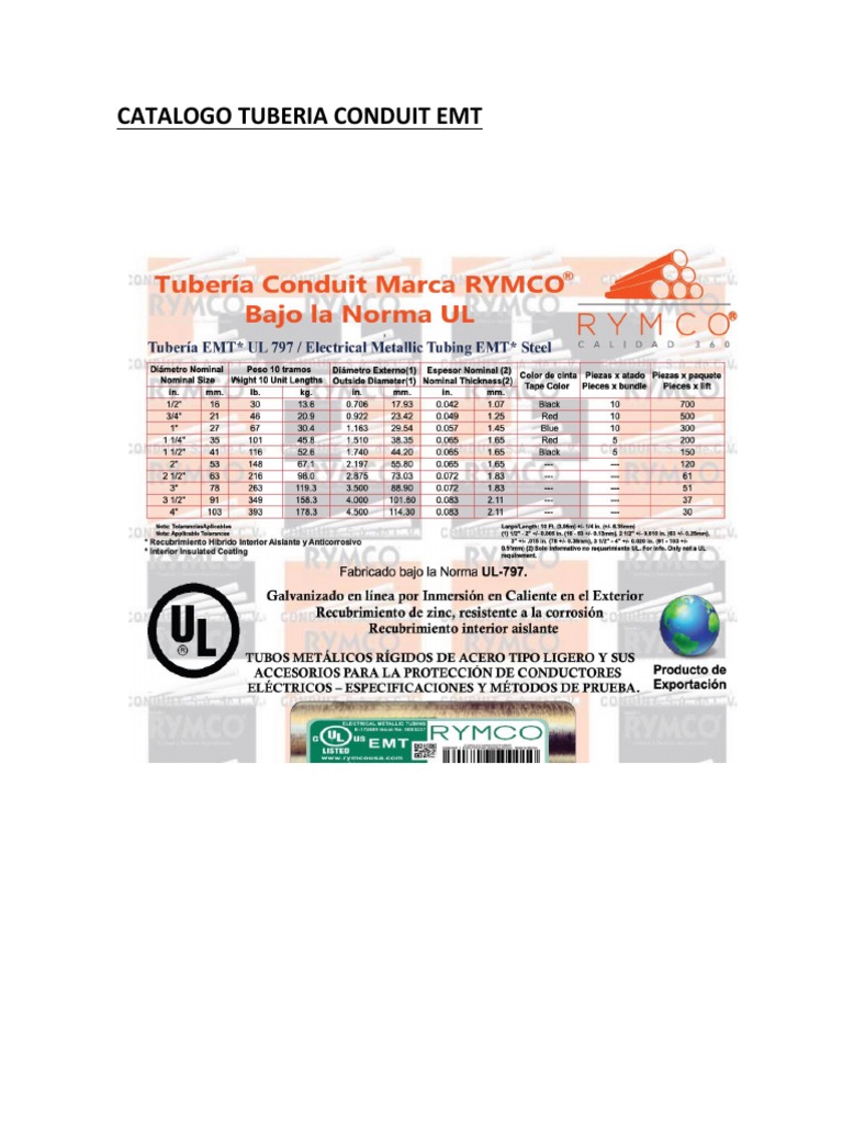Catalogo Tuberia Conduit Emt | PDF