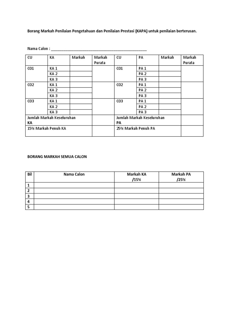 Borang Markah KA - PA | PDF