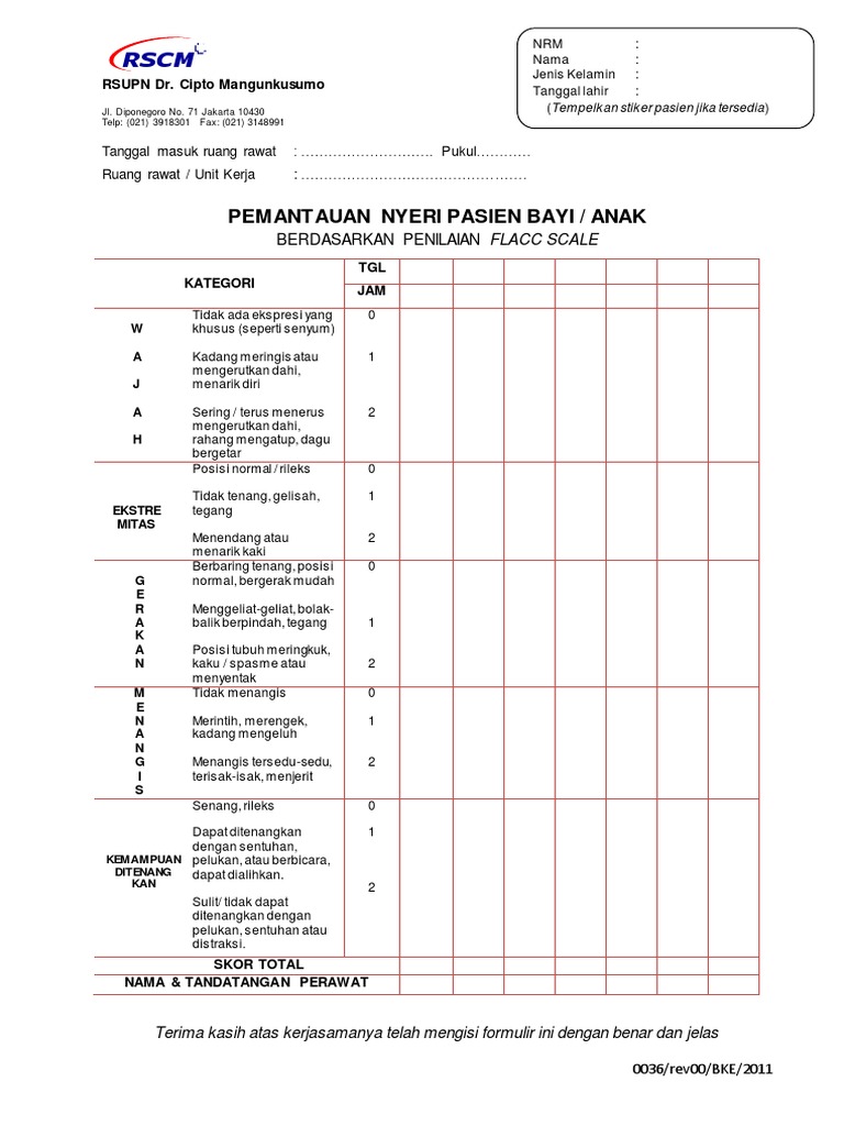 Form Penilaian Skala Nyeri Pada Anak | PDF