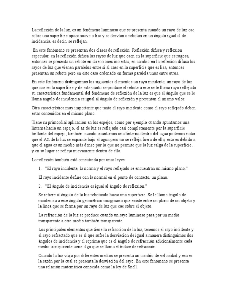 Reflexión, Refracción y Difracción de Luz | PDF | Refracción | Ligero