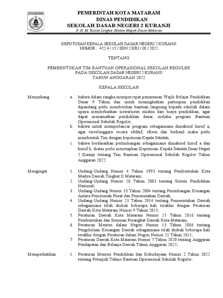 SK Tim Bos TH 2022 | PDF