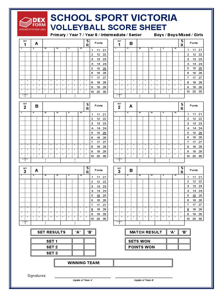 Volleyball Score Sheet Template PDF | PDF