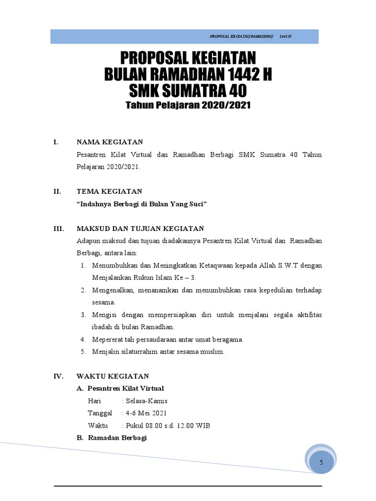 Proposal Kegiatan Ramadan Virtual 2021 | PDF