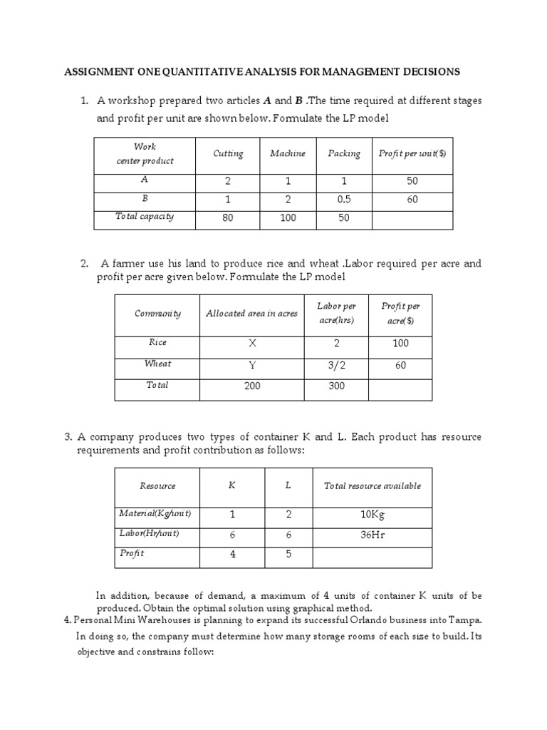Assignment One Quantitative Analysis For Management Decisions | PDF | Applied Mathematics