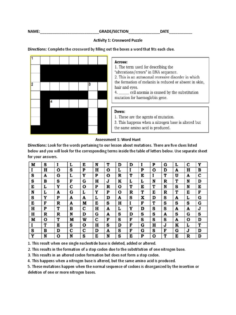 Mutation Activity Sheet | PDF