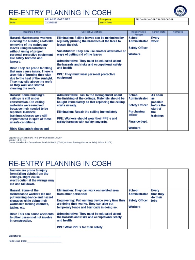 Re-Entry Planning COSH | PDF | Personal Protective Equipment ...