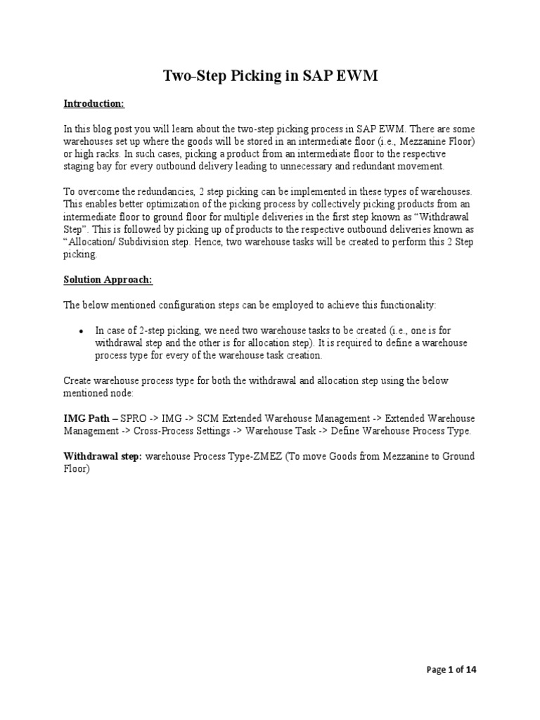 Two-Step Picking in SAP EWM | PDF | Warehouse | Computer Programming