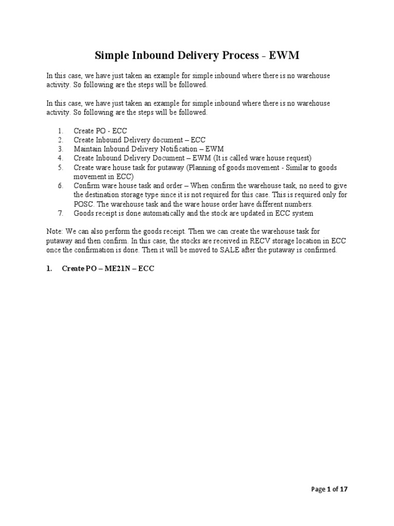 Simple Inbound Delivery Process - EWM | PDF | Warehouse | Computing