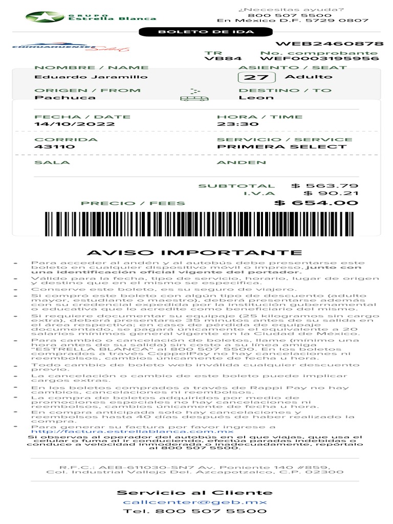 Boleto de Autobús: Información y Requisitos | PDF