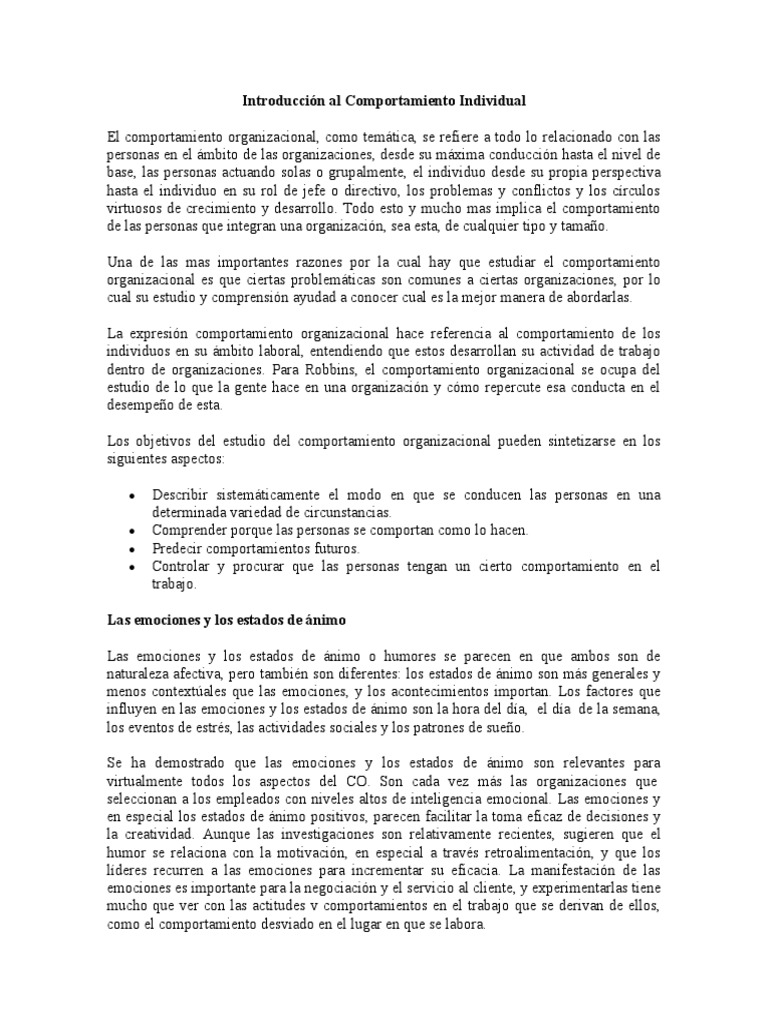 Comportamiento Organizacional y Emociones | PDF | Las emociones ...