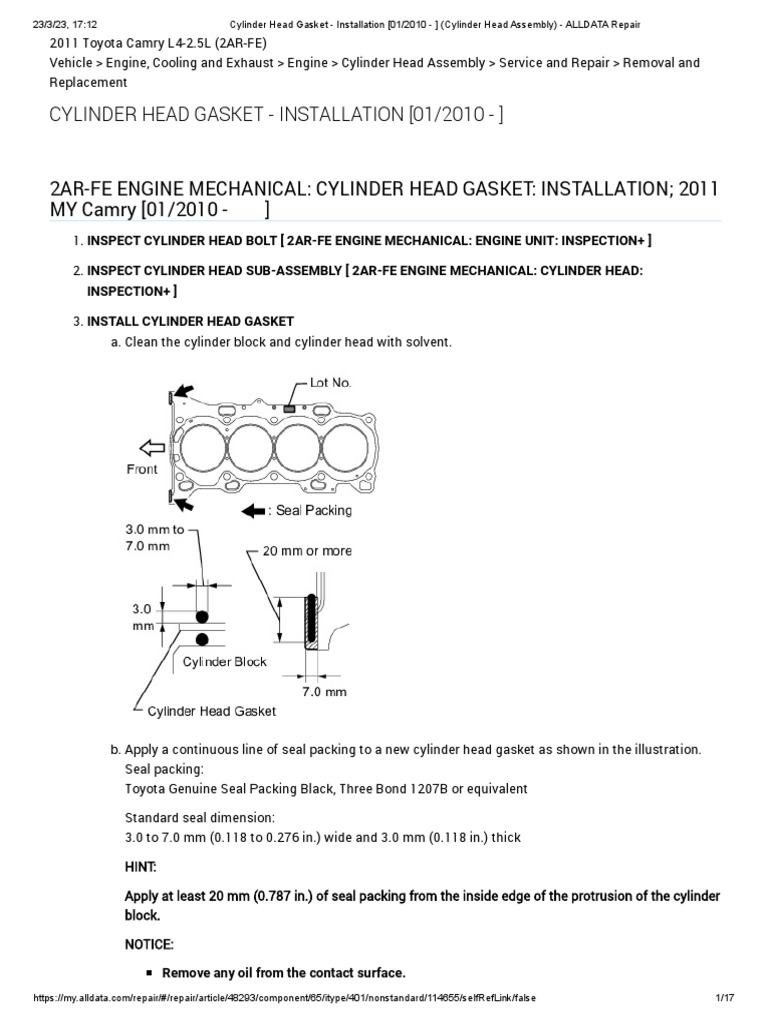 Cylinder Head Gasket - Installation (01 - 2010 - ) (Cylinder Head Assembly) - ALLDATA Repair ...