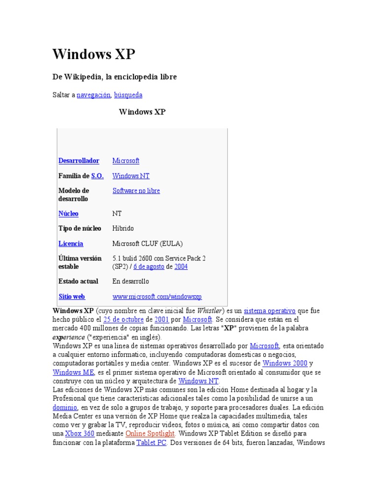 Windows XP: de Wikipedia, La Enciclopedia Libre | PDF | Windows XP | Microsoft Windows