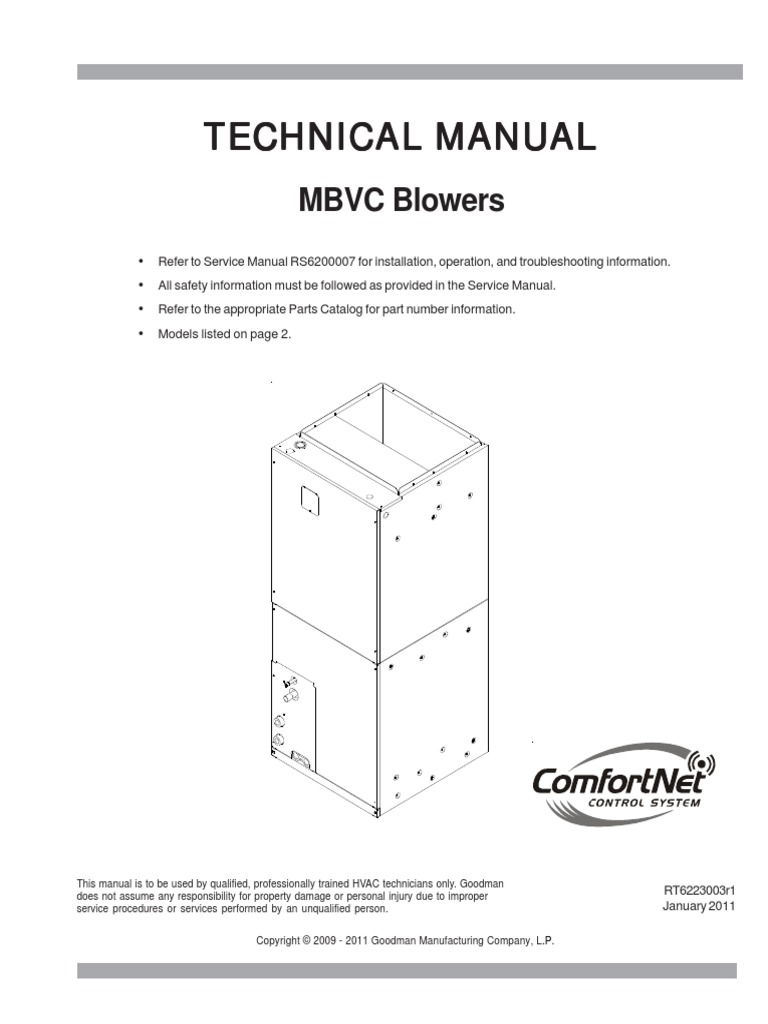 Goodman Blower MBVC1600aa-1af RT6223003R1 MBVC Technical Info | PDF ...