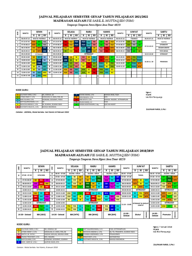 Jadwal Mapel 2022 Baru | PDF