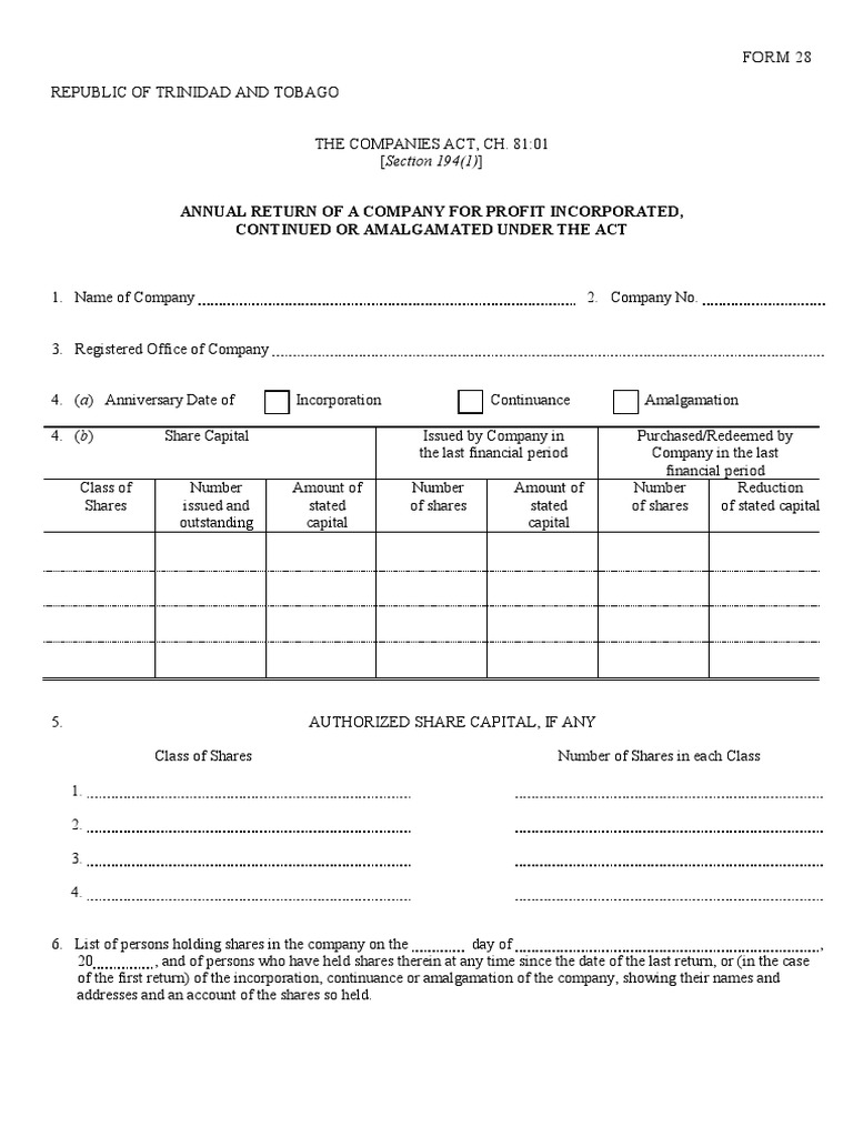 Annual Return Form28 | PDF | Law