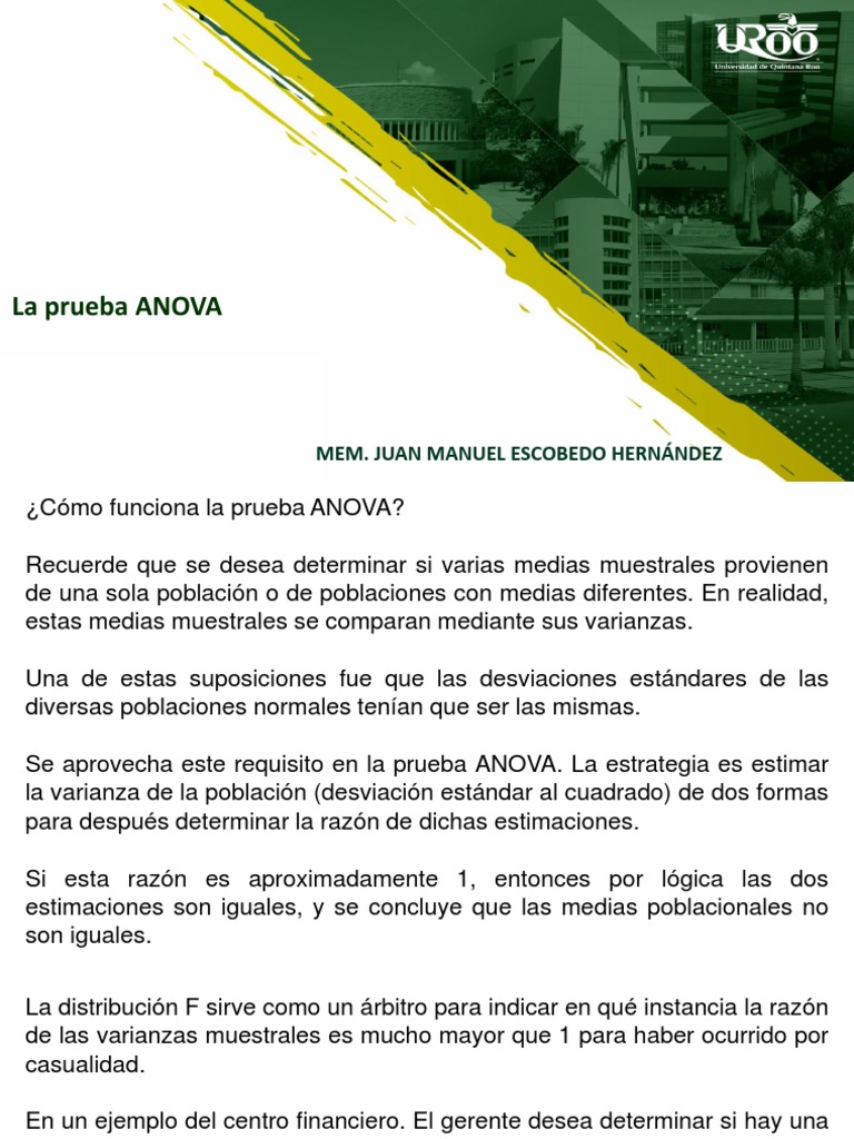 La Prueba ANOVA | PDF | Análisis de variación | Desviación Estándar