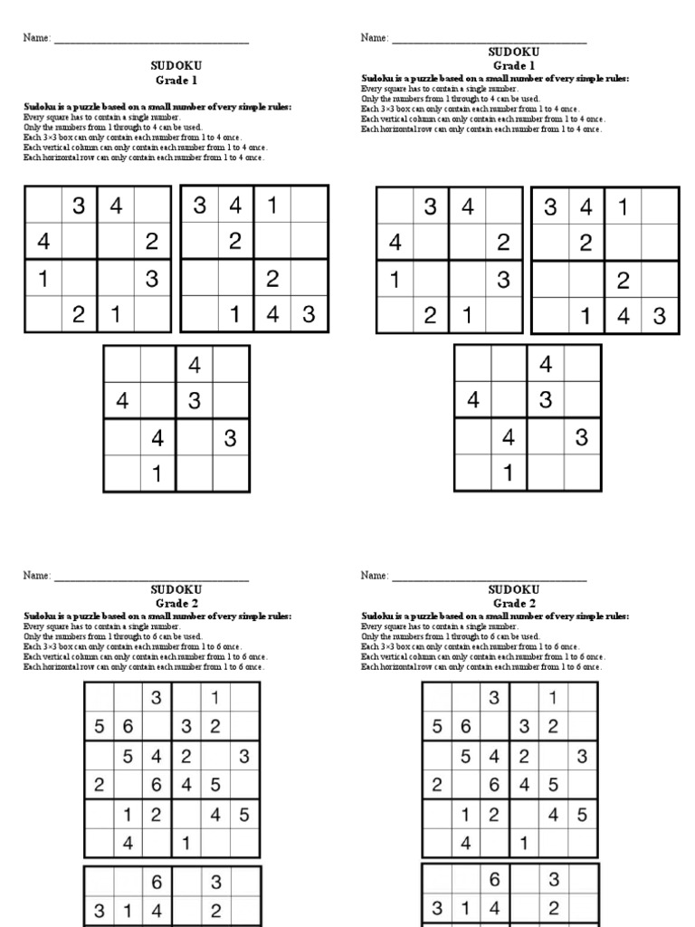 Sudoku Grade 1 Sudoku Grade 1: Name: - Name | PDF | Logic Puzzles ...