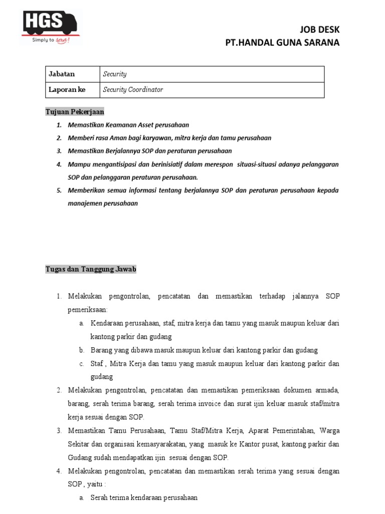 Tugas dan Tanggung Jawab Security | PDF