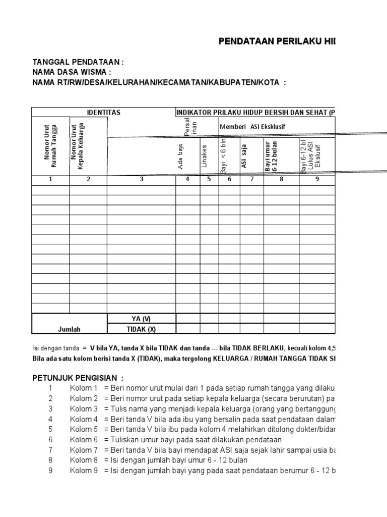 Format Pendataan Phbs 5 Tatanan | PDF