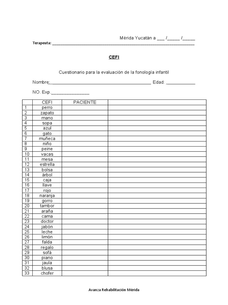 Evaluación Fonológica Infantil CEFI | PDF