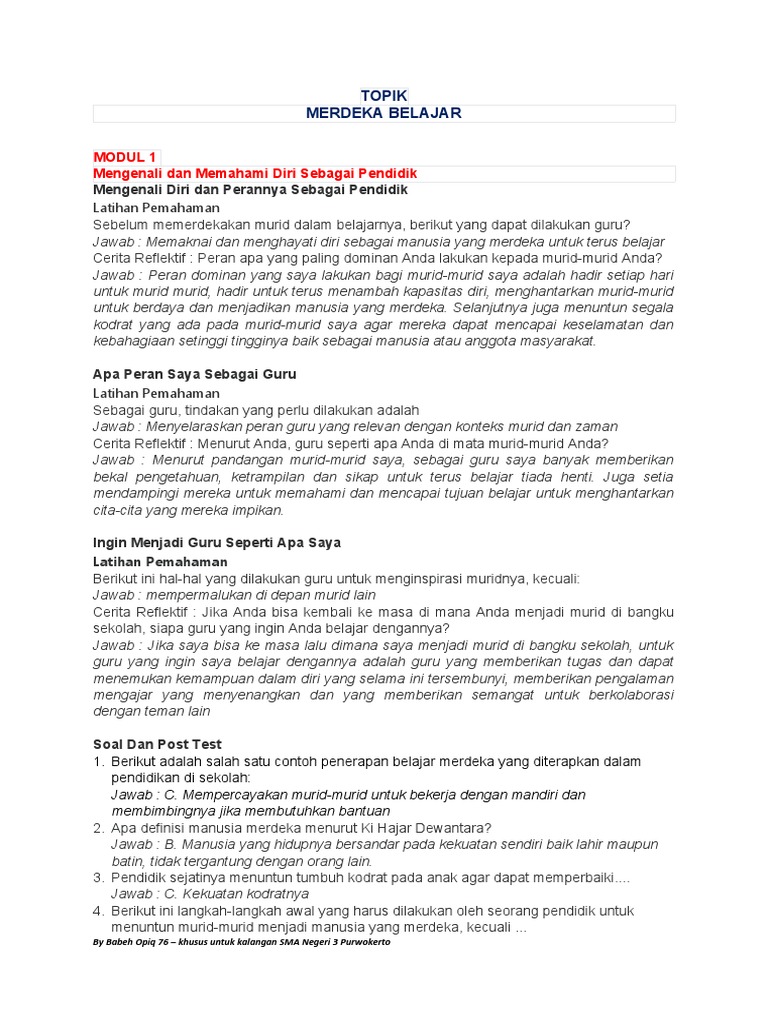 Materi PMM Topik Merdeka Belajar-1 | PDF