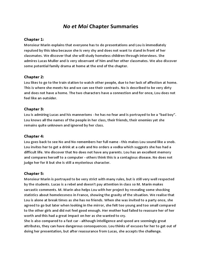 No Et Moi: Chapter Summaries | PDF | Psychology