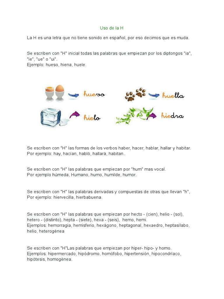 Ortografía - Uso de La H | PDF