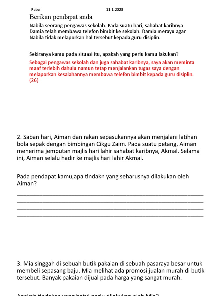 Pendapat dalam Situasi Sehari-hari | PDF