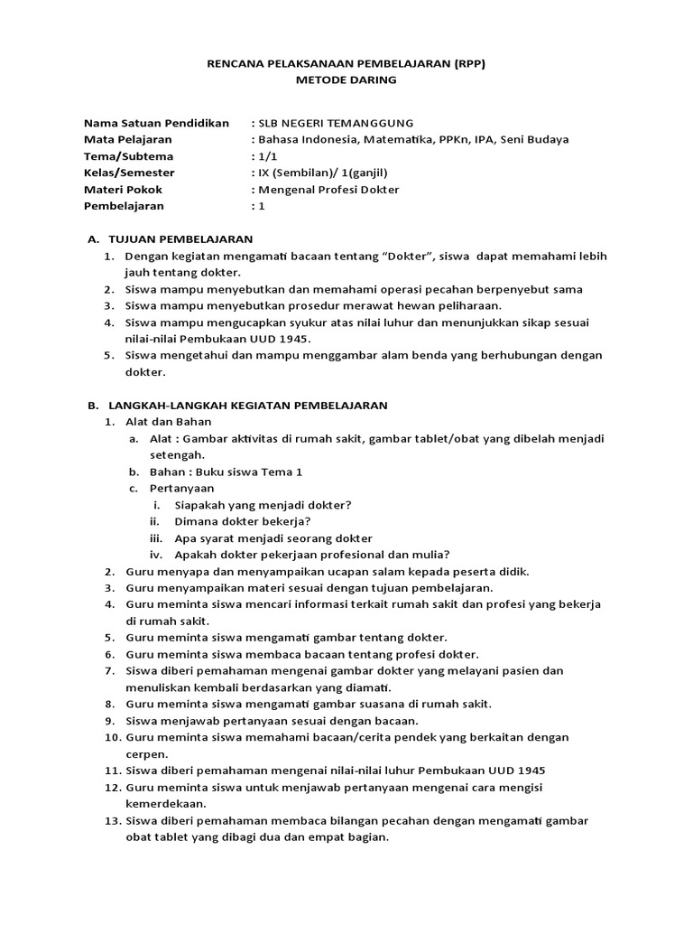 RPP Tema 1 Subtema 1 Pembelajaran 1 | PDF