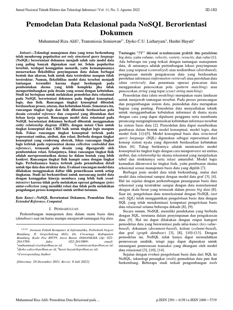 Pemodelan Data Relasional Pada Nosql Berorientasi Dokumen | PDF