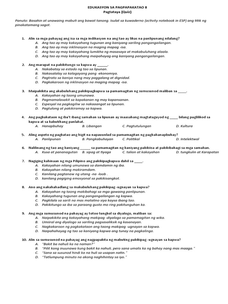 ESP (Pakikipagkapwa) | PDF