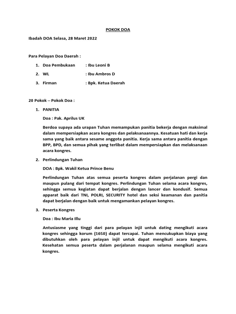 Pokok Doa Selasa, 28 Maret 2023 | PDF