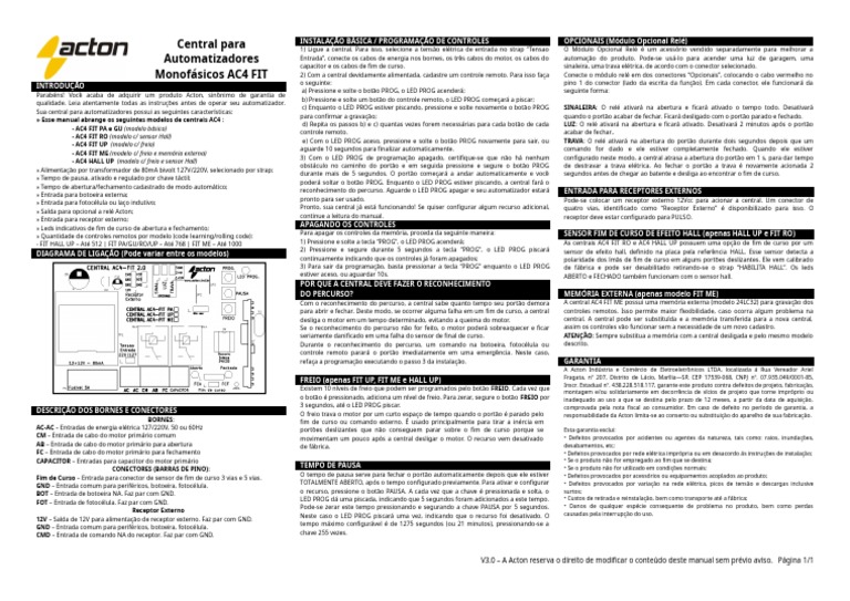 Manual Central AC4 FIT v3.0 | PDF | Armazenamento de dados de computador | Motores