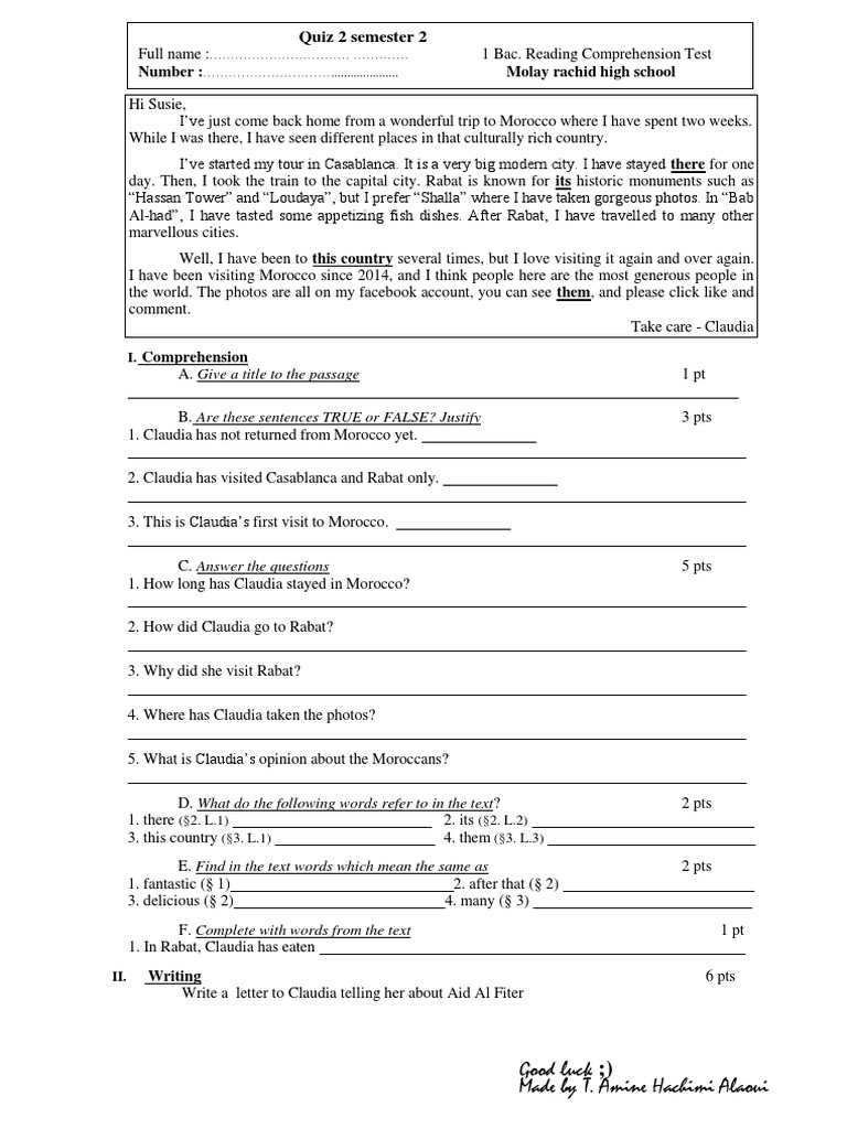 Common Core Qui1 Semester2 | PDF | Morocco
