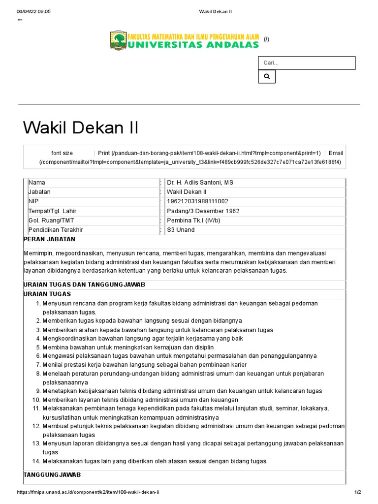 Tugas dan Peran Wakil Dekan II | PDF