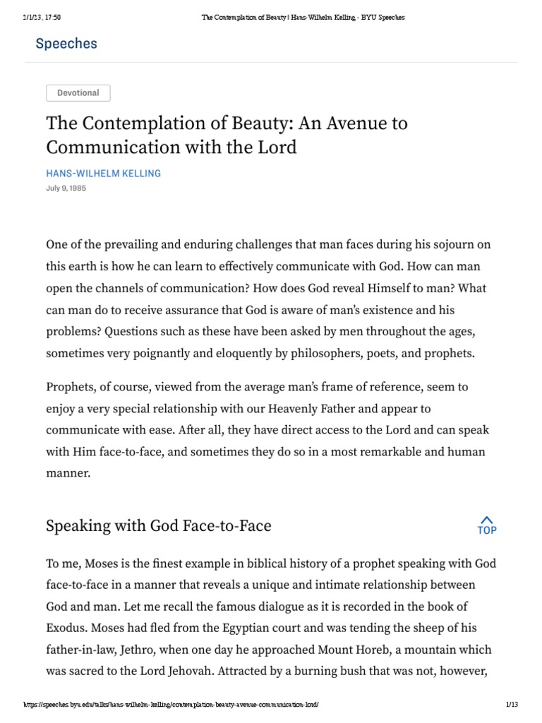 The Contemplation of Beauty - Hans-Wilhelm Kelling - BYU Speeches | PDF ...